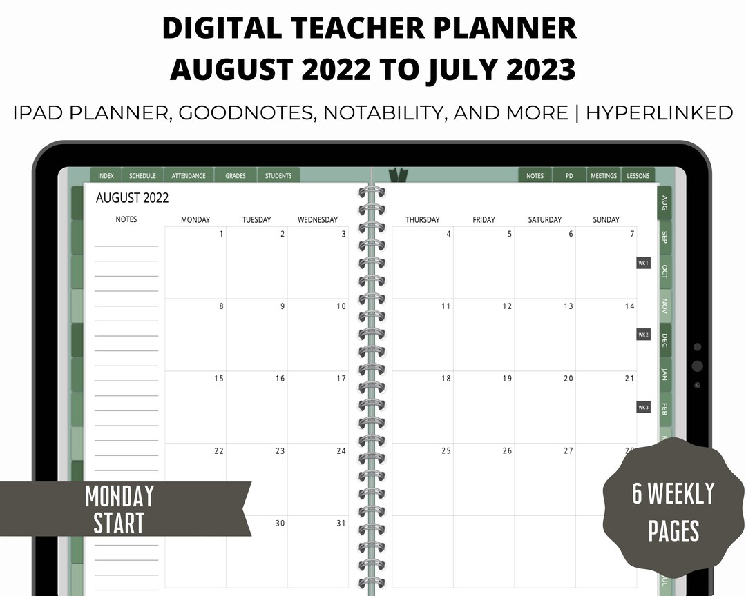 Digital Teacher Planner, August Start Teacher Digital Planner 2022-2023 ...
