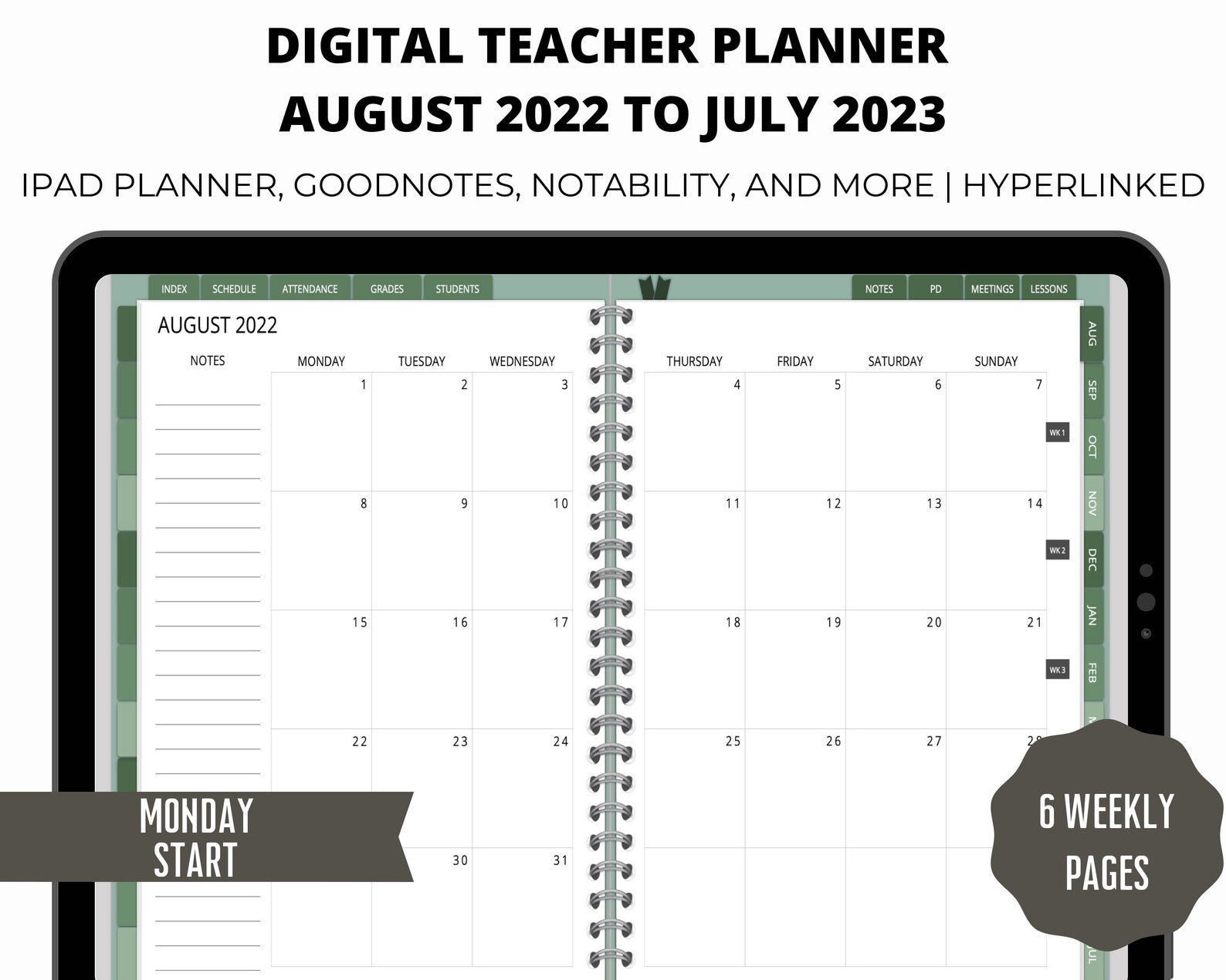 Digital Teacher Planner August Start Teacher Digital Planner - Etsy