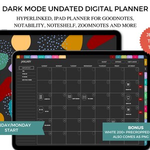Digital Planner Undated Dark Mode Goodnotes Planner Ipad | Etsy