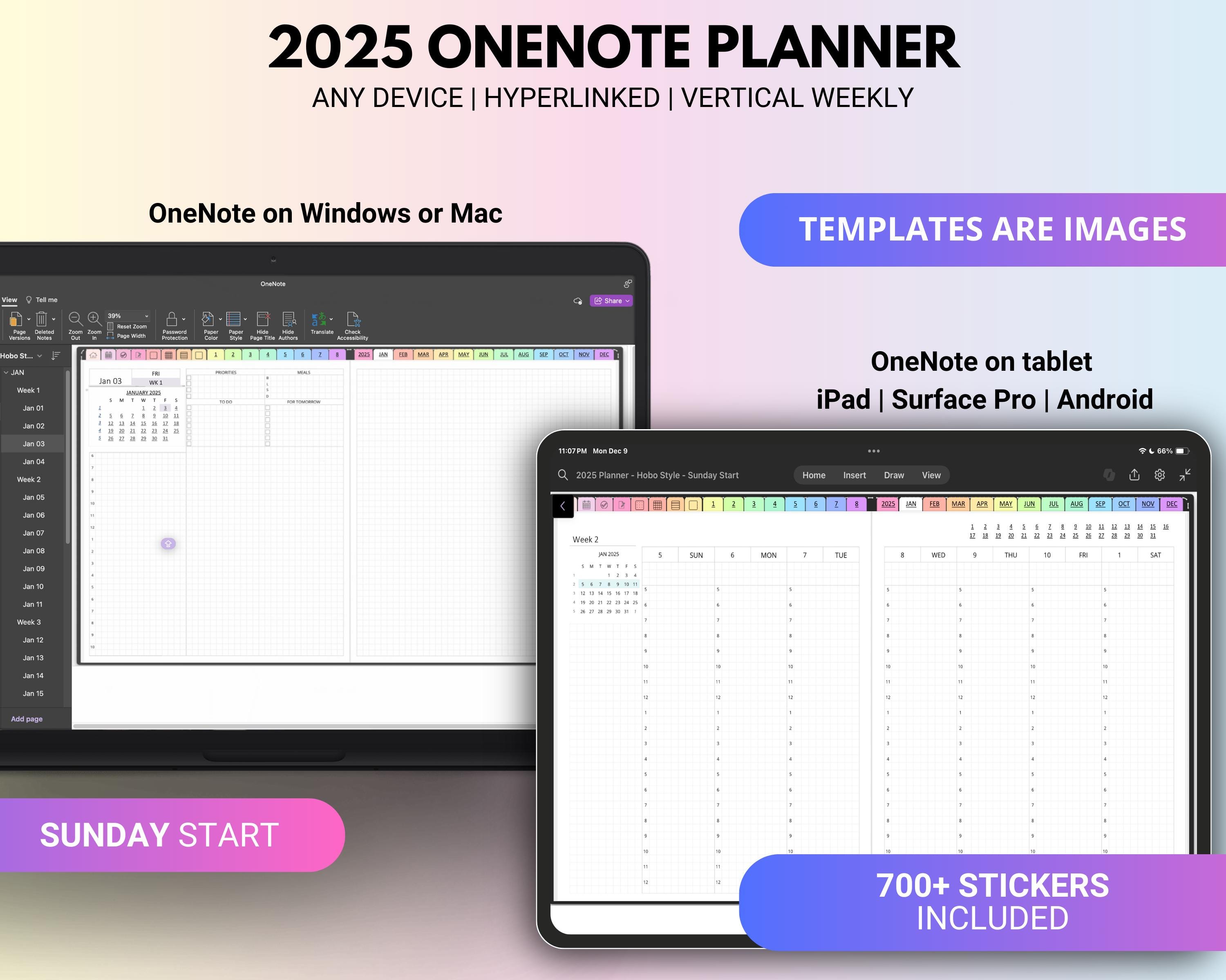 2025 Onenote Weekly Planner, Dated Digital Organizer With Hyperlinked ...