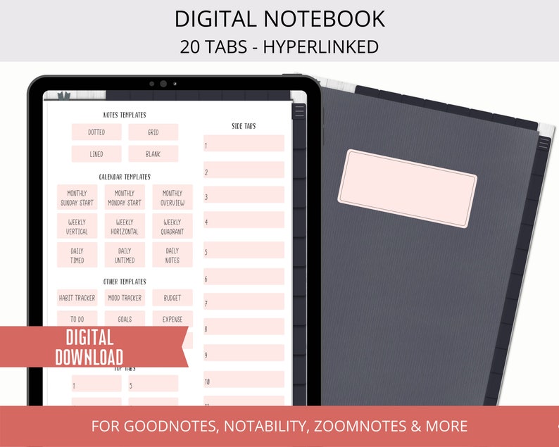Digital Notebook With Tabs Digital Notebook Goodnotes - Etsy