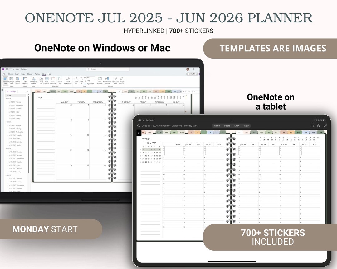 July 2025 to June 2026 Onenote Planner, Digital Midyear Planner ...