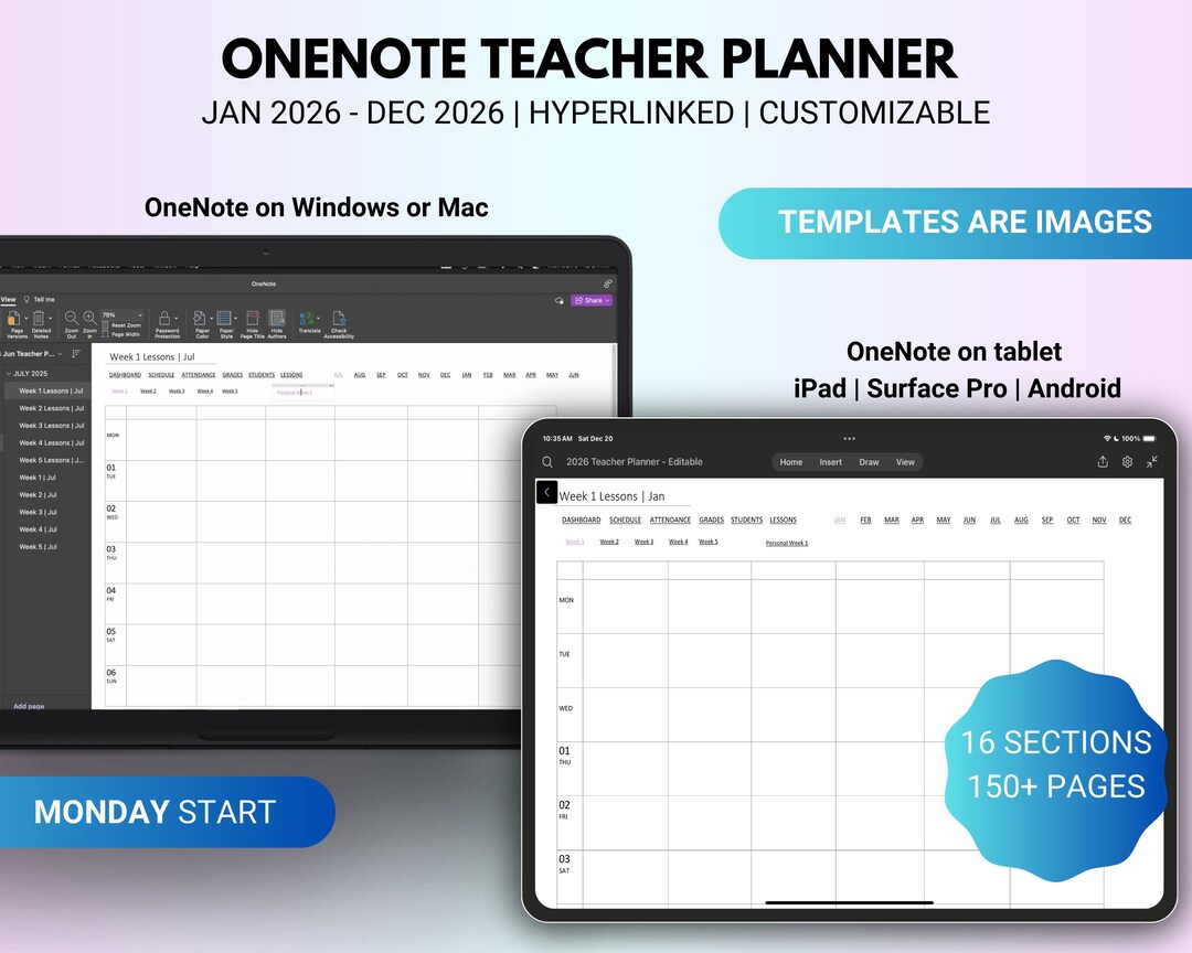 2026 Onenote Teacher Planner January Start, Weekly Lesson, Student ...