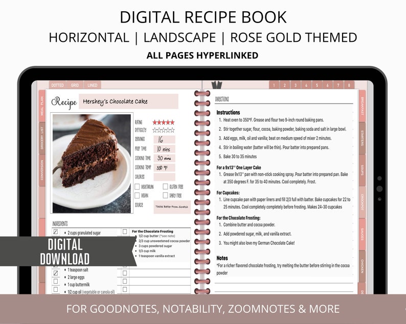 Digital Recipe Book Goodnotes Digital Recipe Planner - Etsy