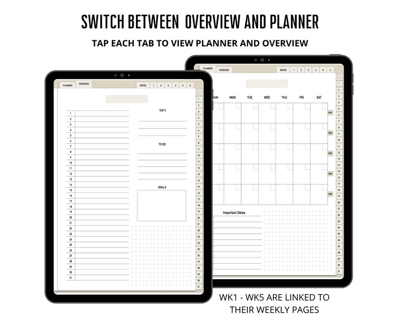 One Month Digital Planner Undated, Goodnotes Planner, iPad Planner ...