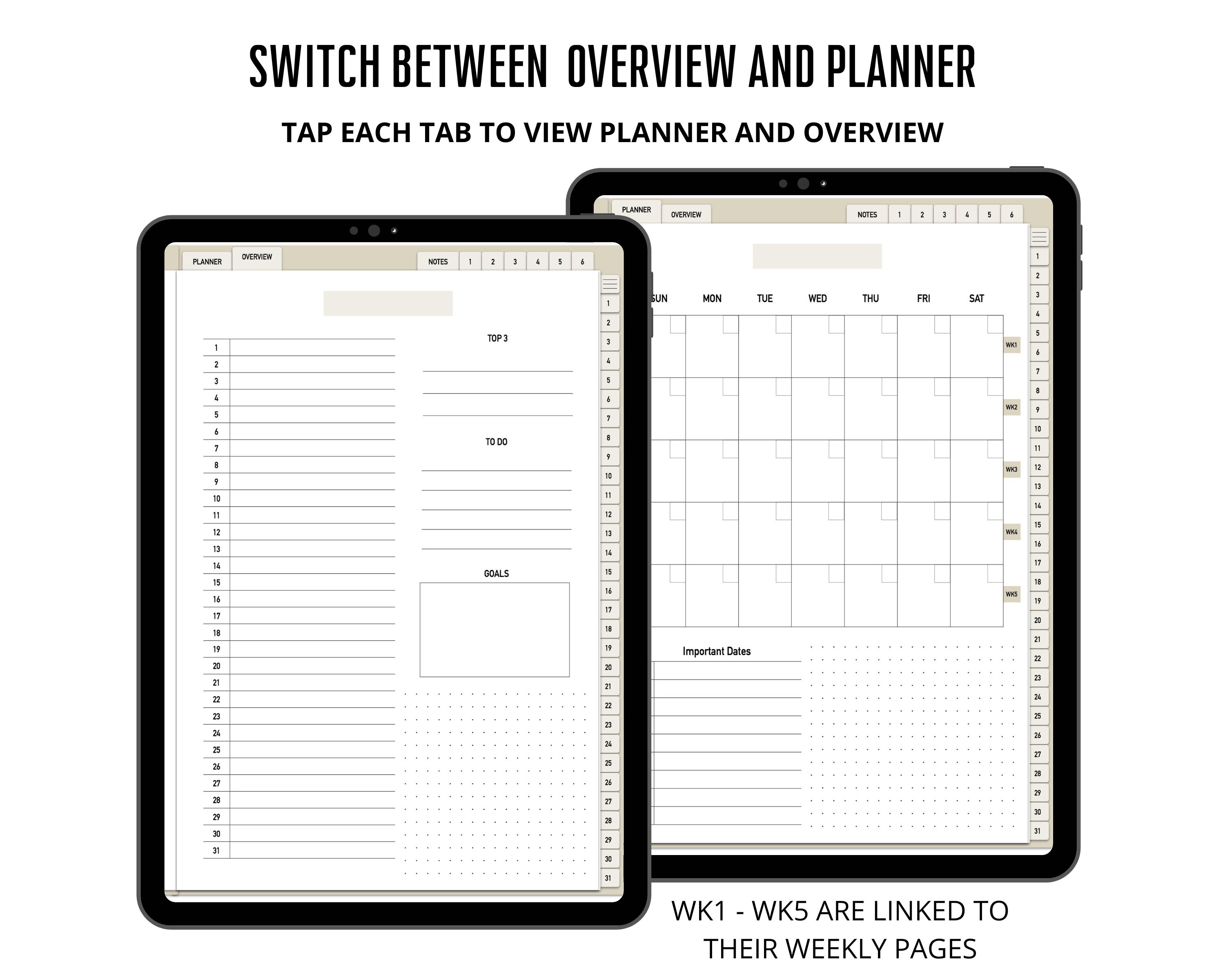 One Month Digital Planner Undated, Goodnotes Planner, iPad Planner ...