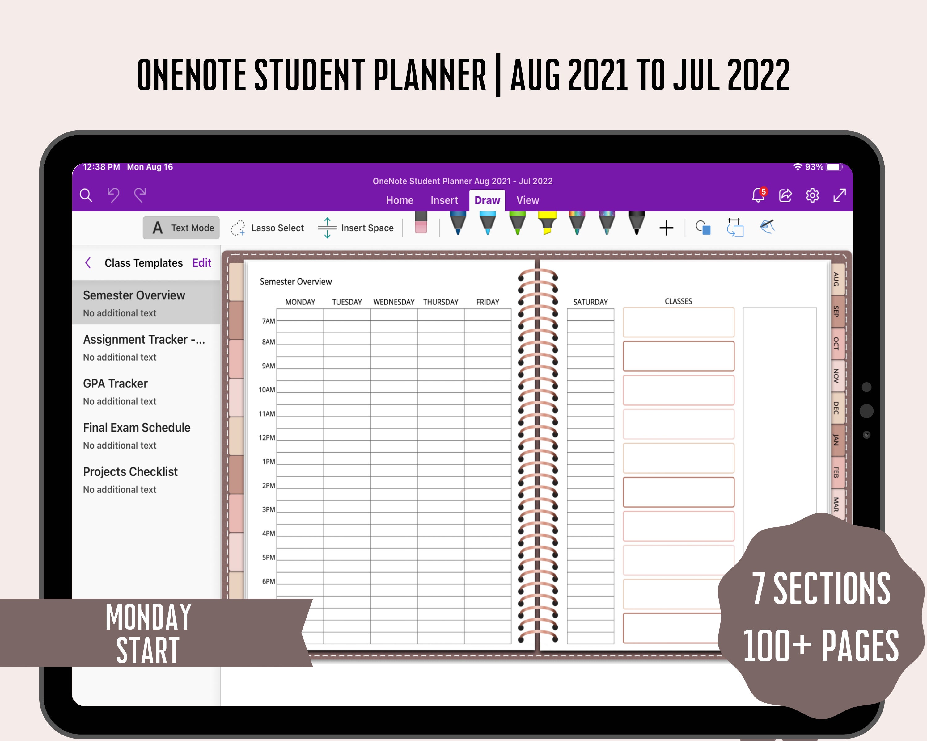 OneNote Student Planner College Planner Monthly Weekly | Etsy