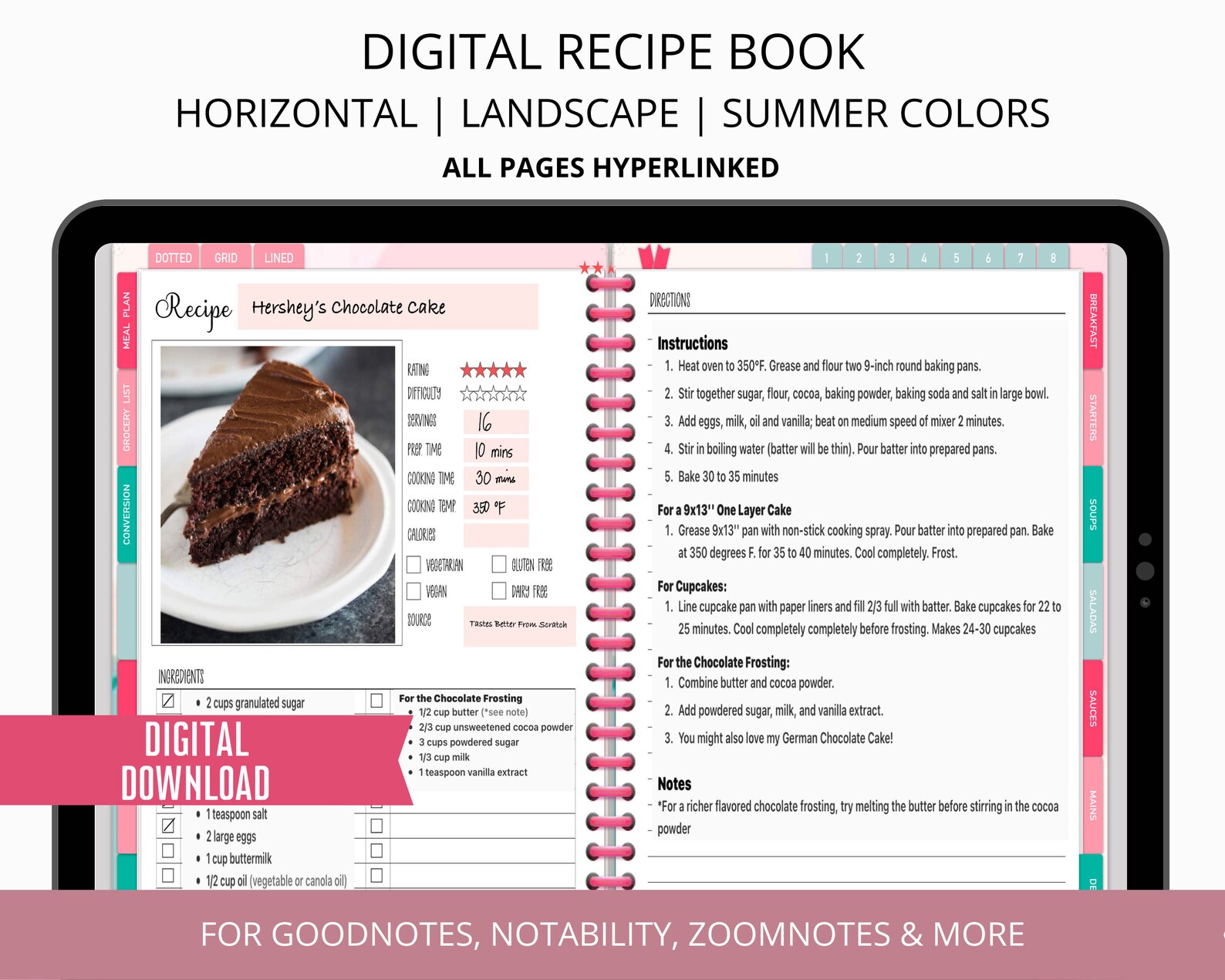 Digital Recipe Book Goodnotes, Digital Recipe Planner, Hyperlinked iPad ...