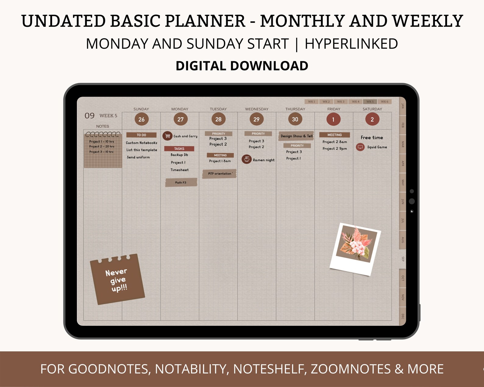 Digital Planner Undated Simple Digital Planner Monthly - Etsy