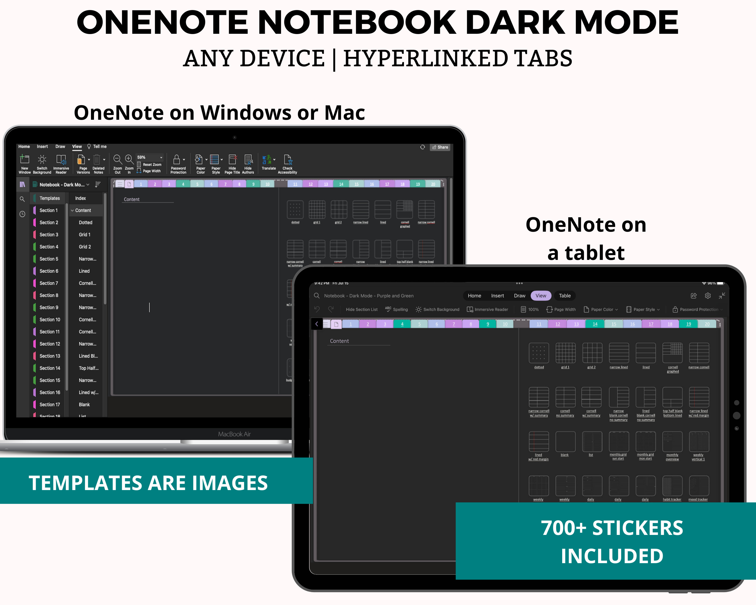 Onenote Notebook Dark Mode Onenote Notes Template Onenote - Etsy