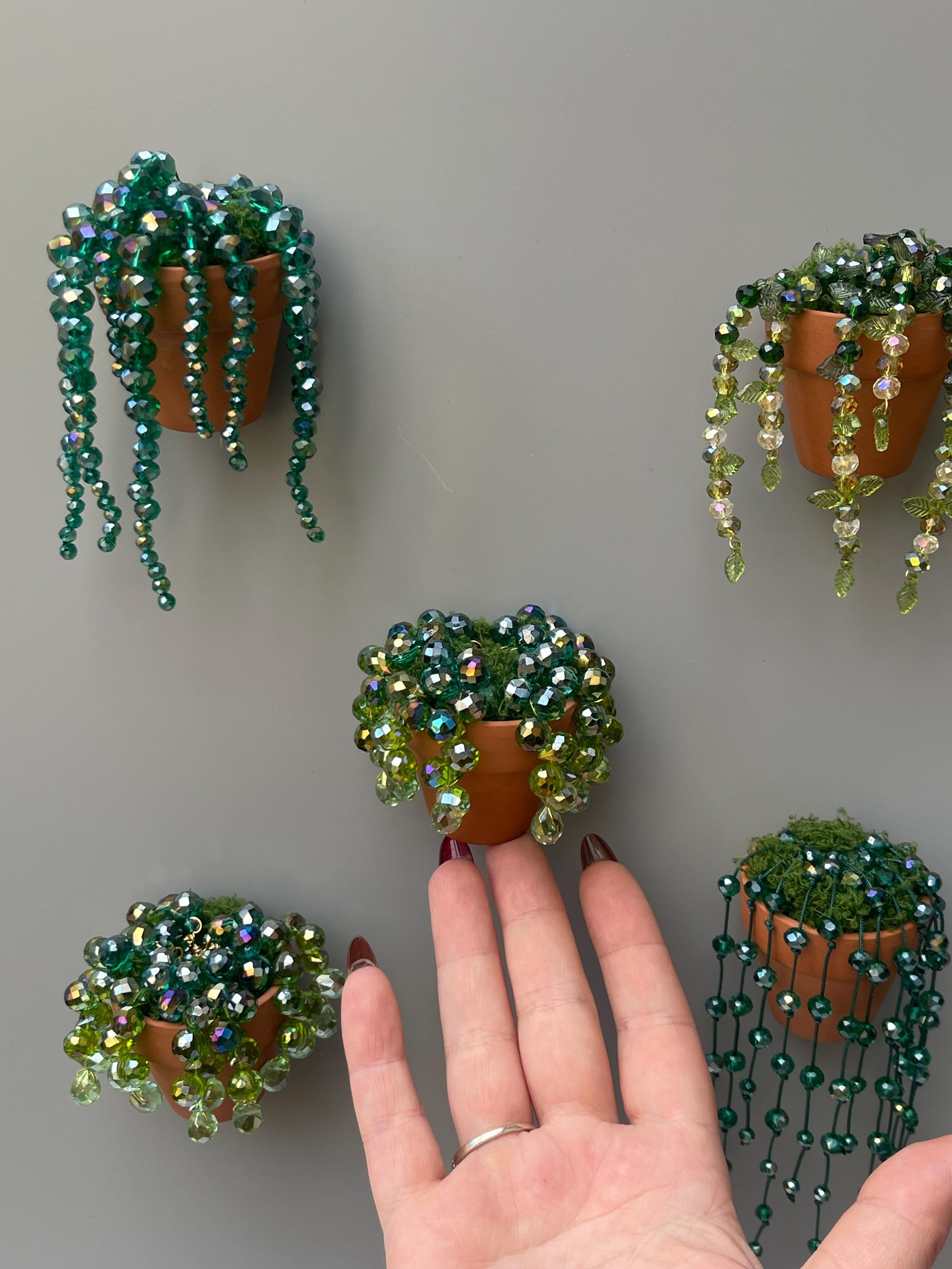 Beaded Plant Fridge Magnet Terracotta Potted Plant Magnets, Crystal ...