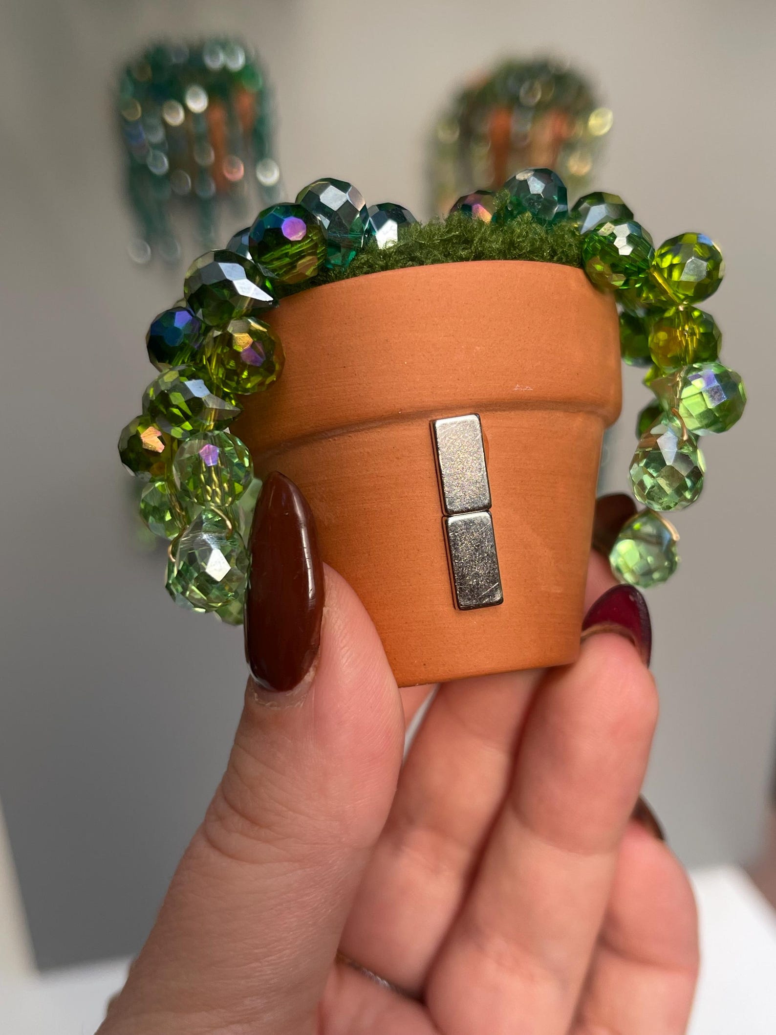 Beaded Plant Fridge Magnet Terracotta Potted Plant Magnets, Crystal ...