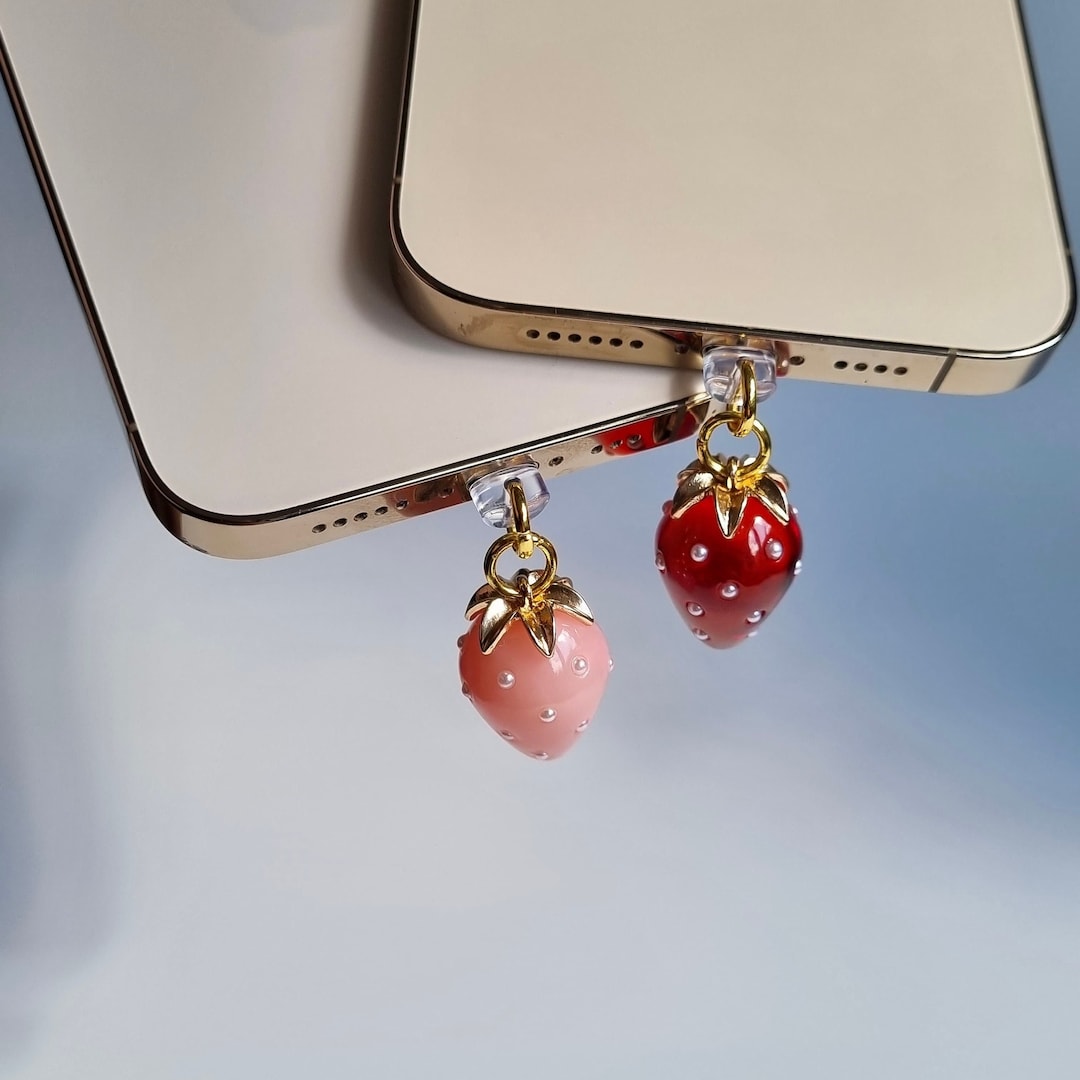 Strawberry Phone Charm Anti Dust Plug, Fruit Pendant for Mobile Phone ...