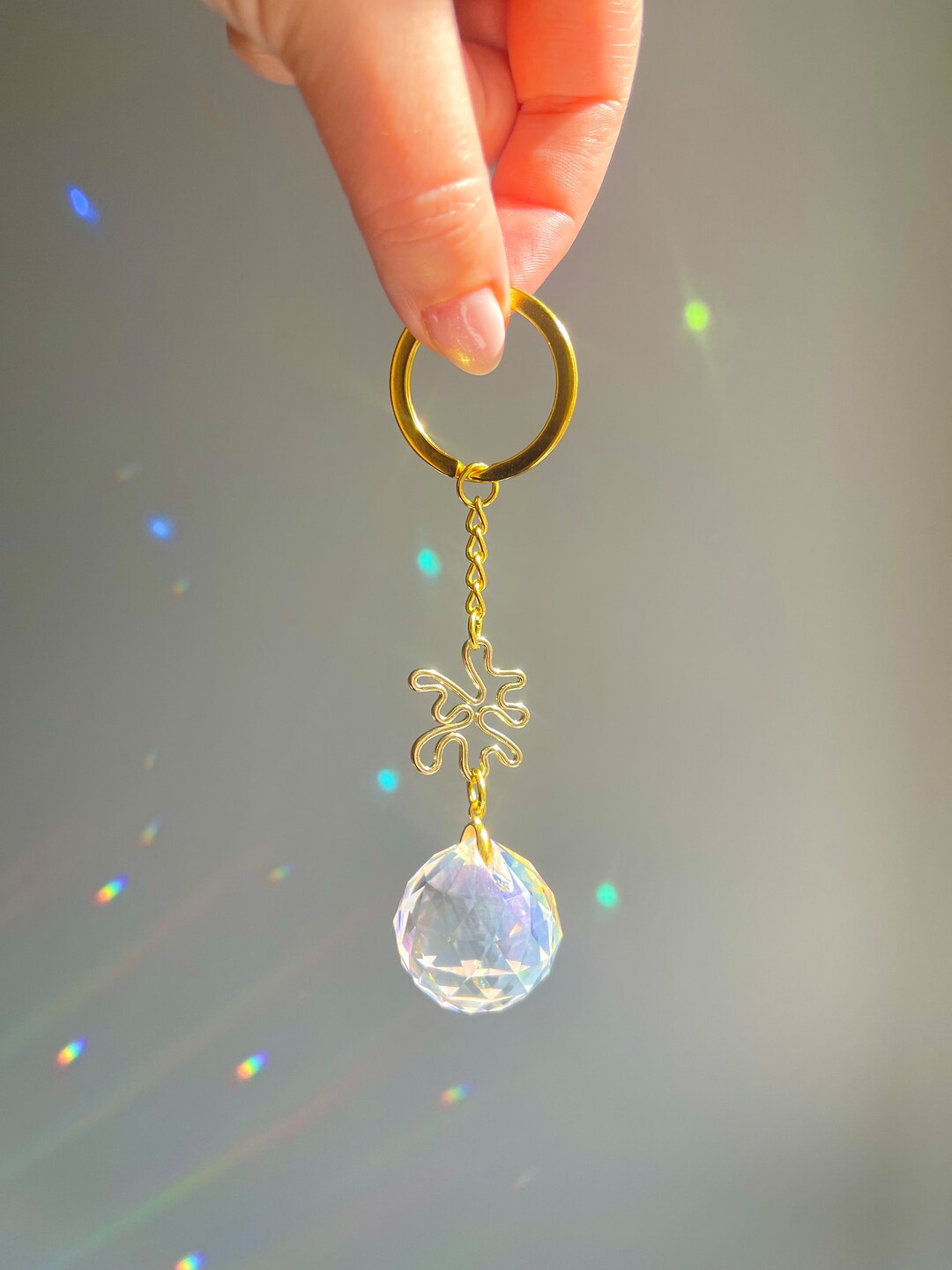 Suncatcher Keychain, AB Iridescent Glass Crystal Ball Key Chain, Disco ...
