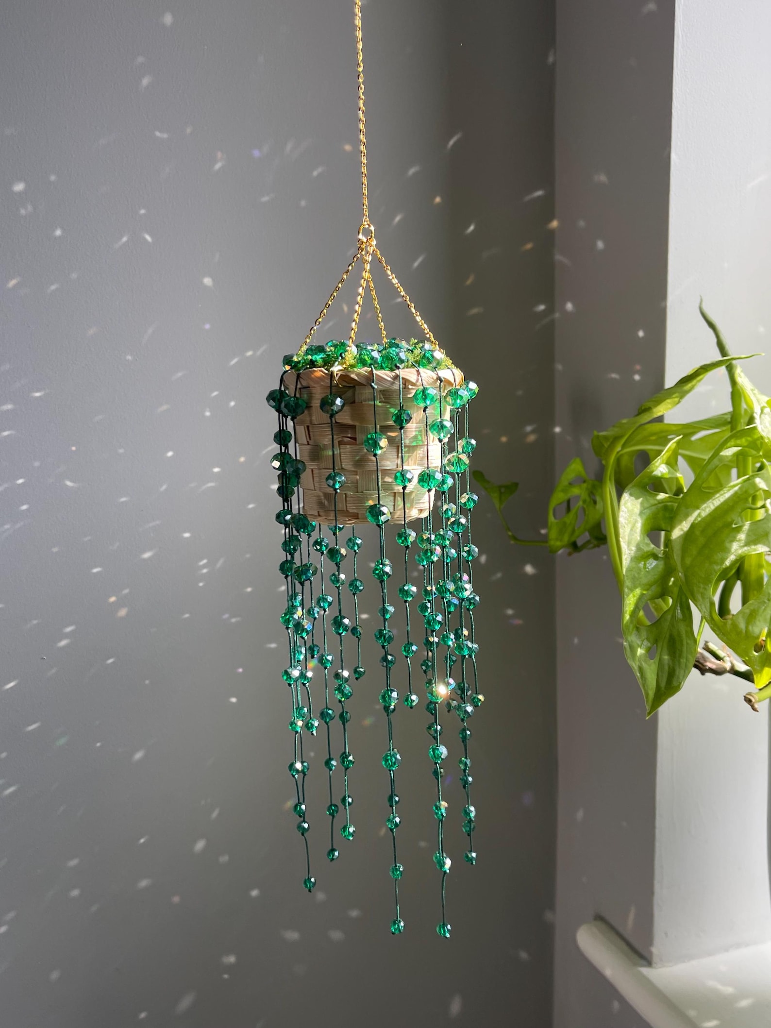 Forever Succulent Beaded Plant Sun Catcher Emerald Green Beaded String ...