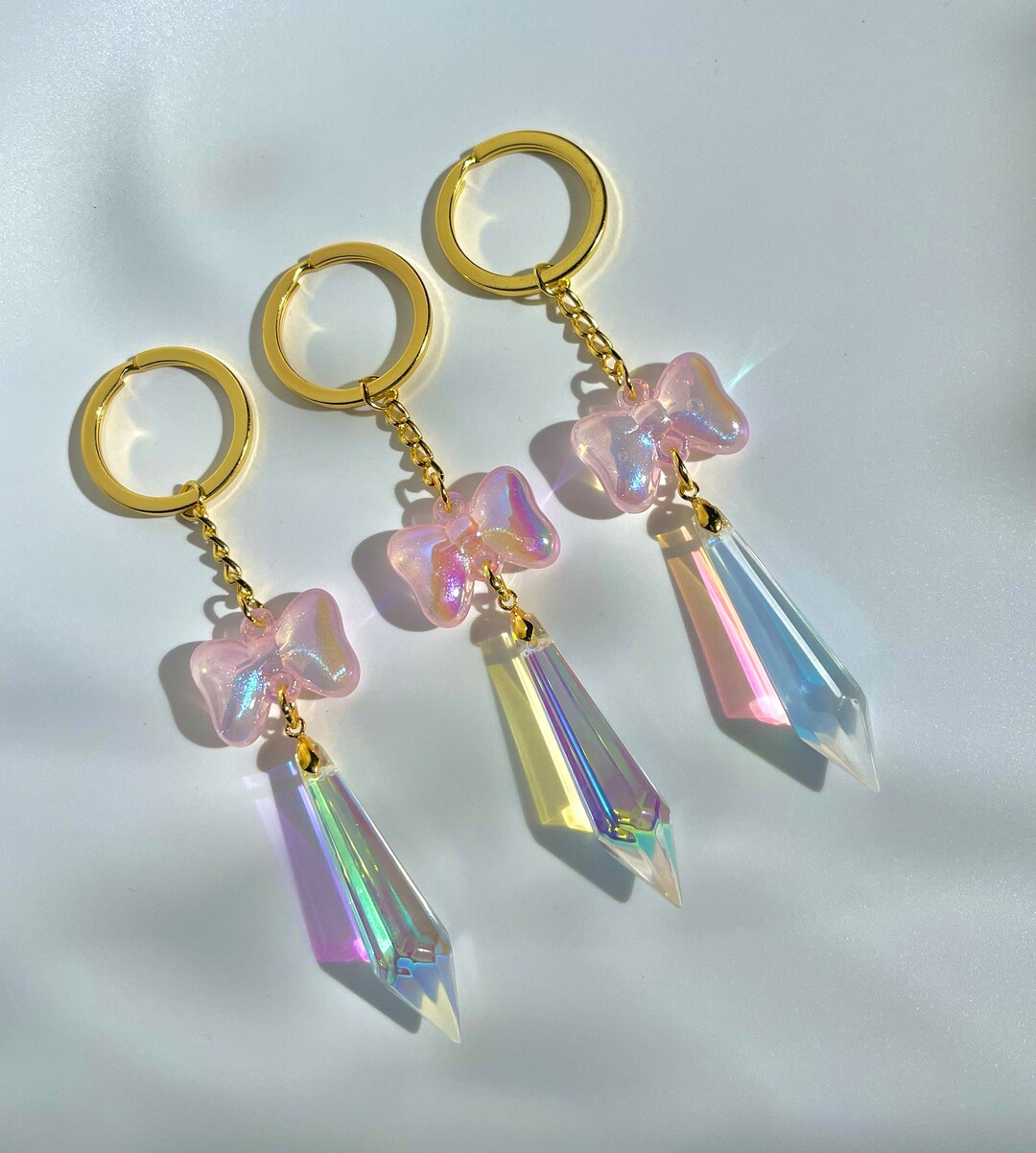 Bow Key Ring Coquette Keychain Glass Crystal Key Chain Pink Bow Cute ...