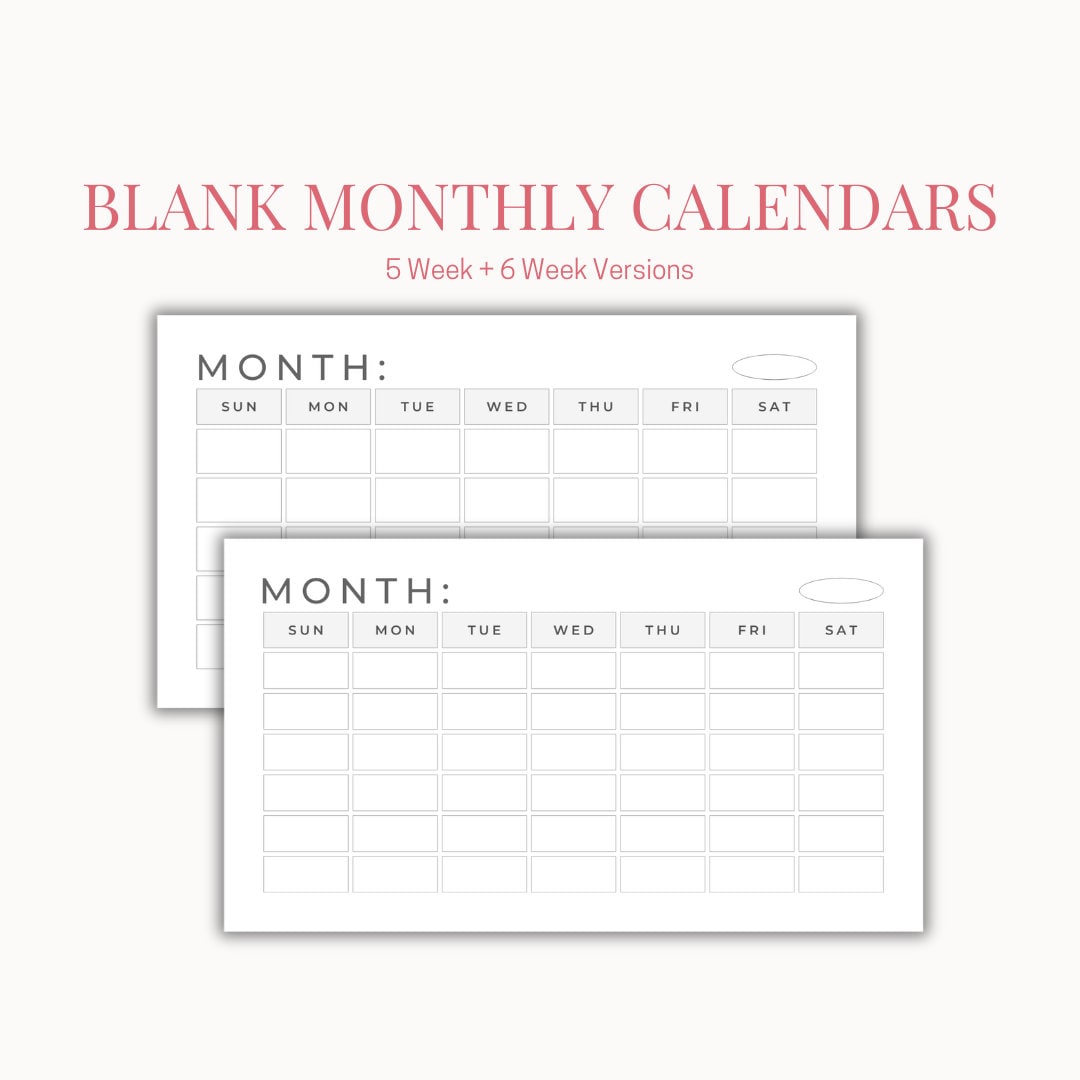 Blank Digital Calendar - Downloadable - Printable Calendar - Simple ...