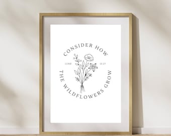Consider How the Wildflowers Grow, Luke 12:27 Art Print Christian Wall ...