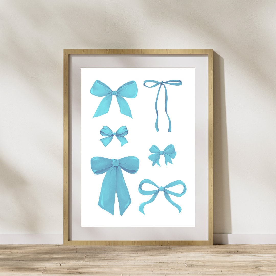 Blue Trendy Bows Wall Art | Preppy | Poster | College Apartment Decor ...