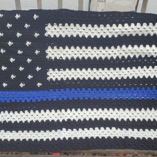 AK Crochet Thin Blue Line Police Flag Blanket PATTERN - Etsy