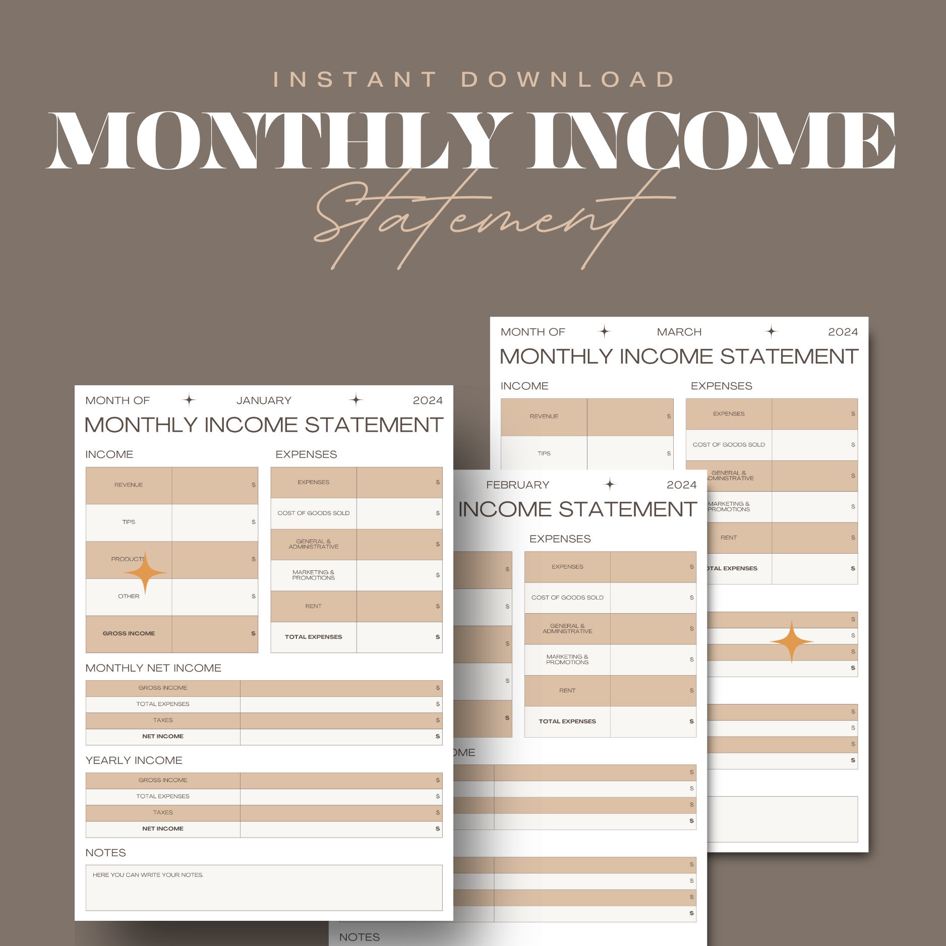 Monthly Income Statement Monthly Planner Income Statement Income ...