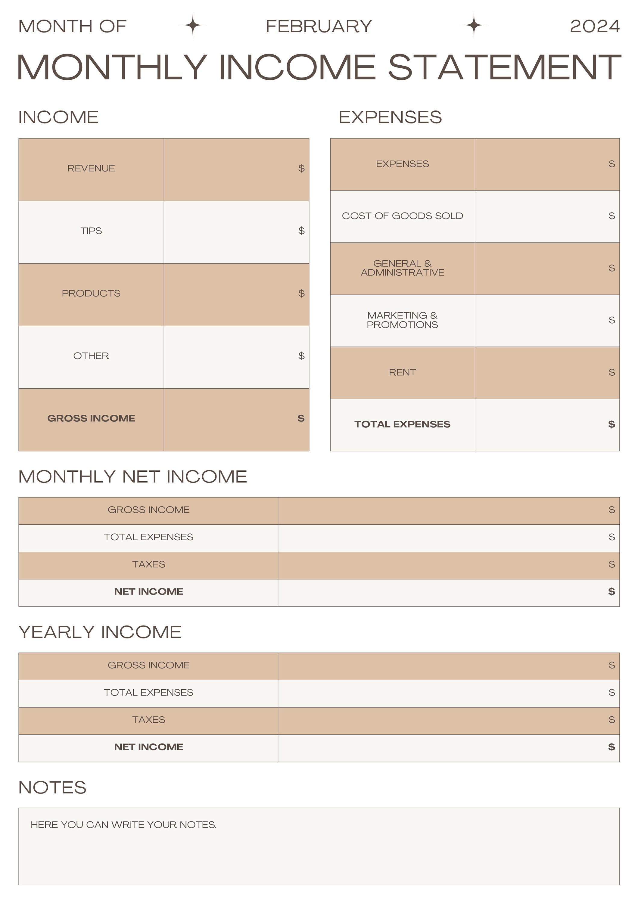 Monthly Income Statement Monthly Planner Income Statement Income ...