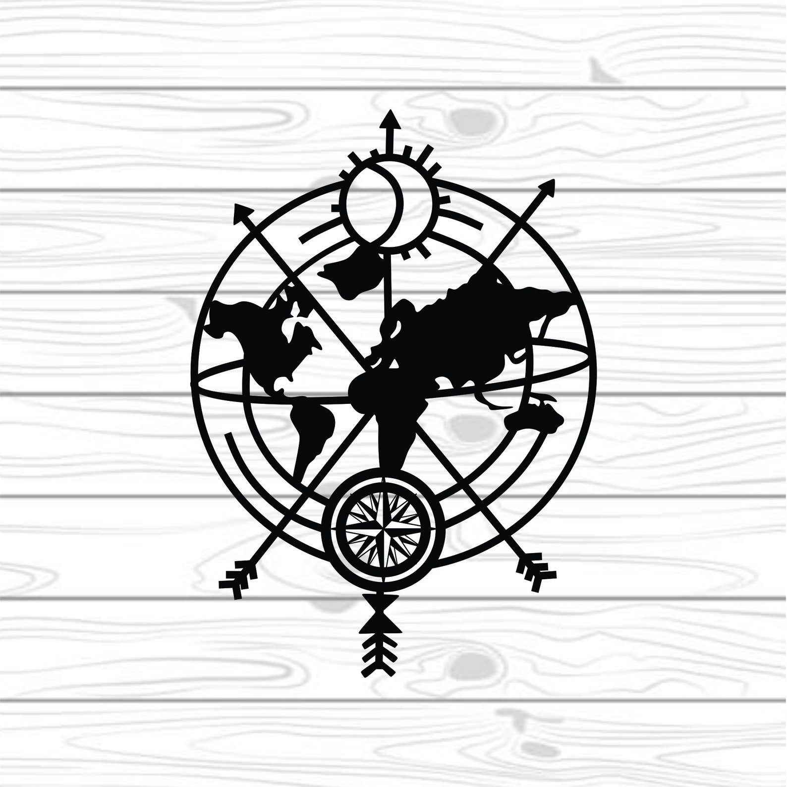 World map and compass laser cut files instant download svg | Etsy