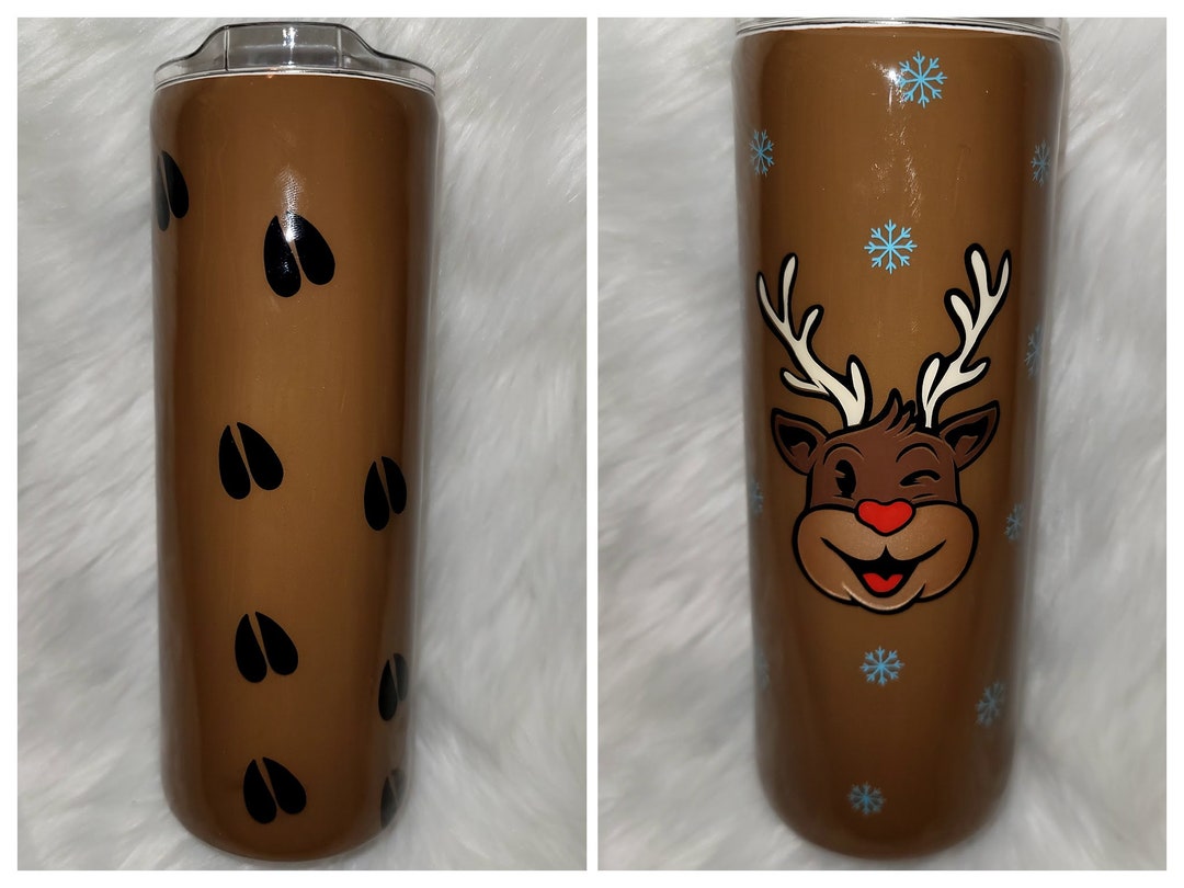 20 Oz Skinny Cute Winking Reindeer Tumbler W Snowflakes - Etsy