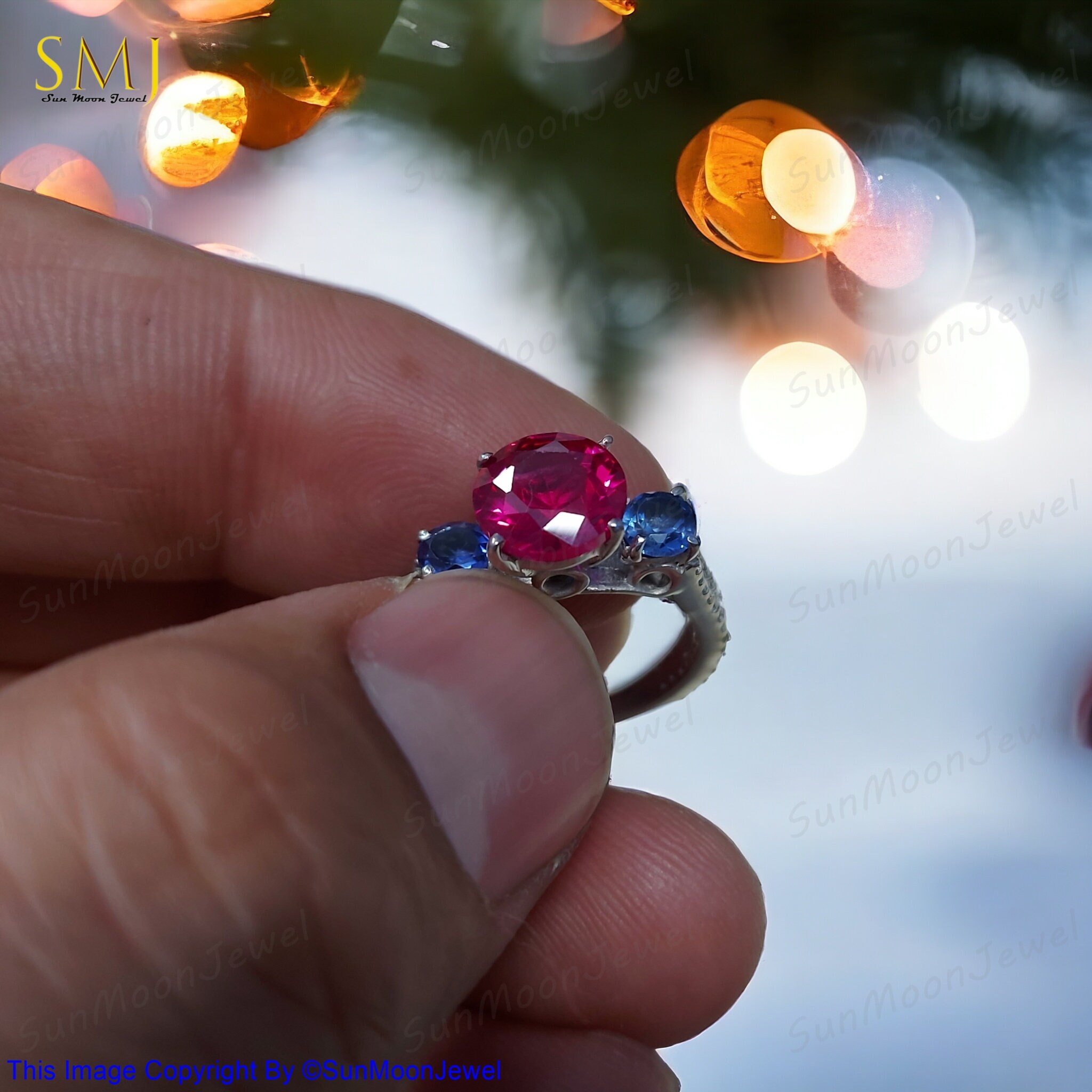 Unique Sapphire and Ruby Wedding Ring Gold Birthstone Band Vintage Red ...