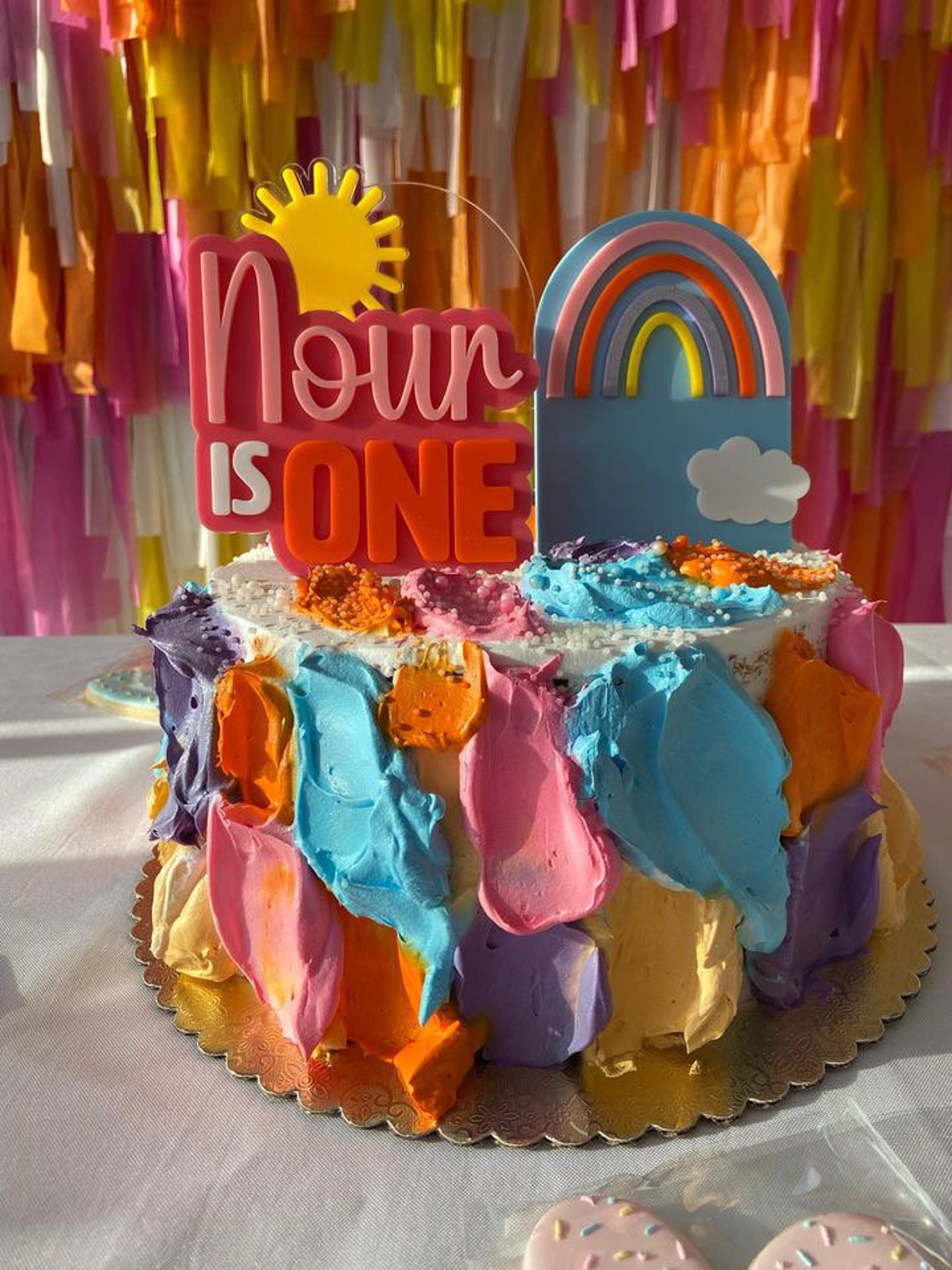 Multi Layer Rainbows and Sunshine Cake Topper, First Birthday Cake ...