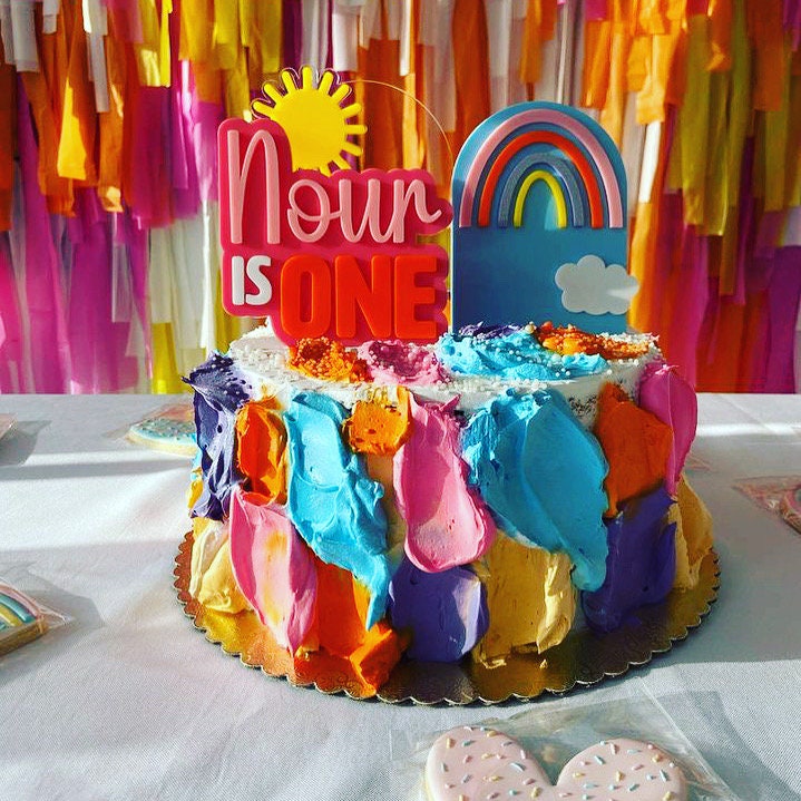 Multi Layer Rainbows and Sunshine Cake Topper, First Birthday Cake ...