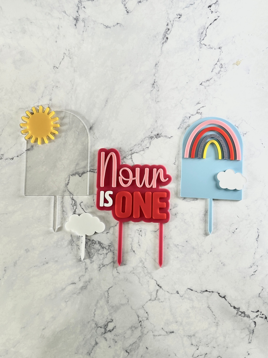 Multi Layer Rainbows and Sunshine Cake Topper, First Birthday Cake ...