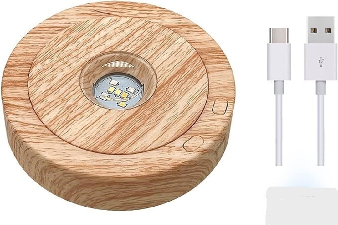 Wood Grain 7 LED Rotating Display Stand, Spinning 360 Rotating Display ...