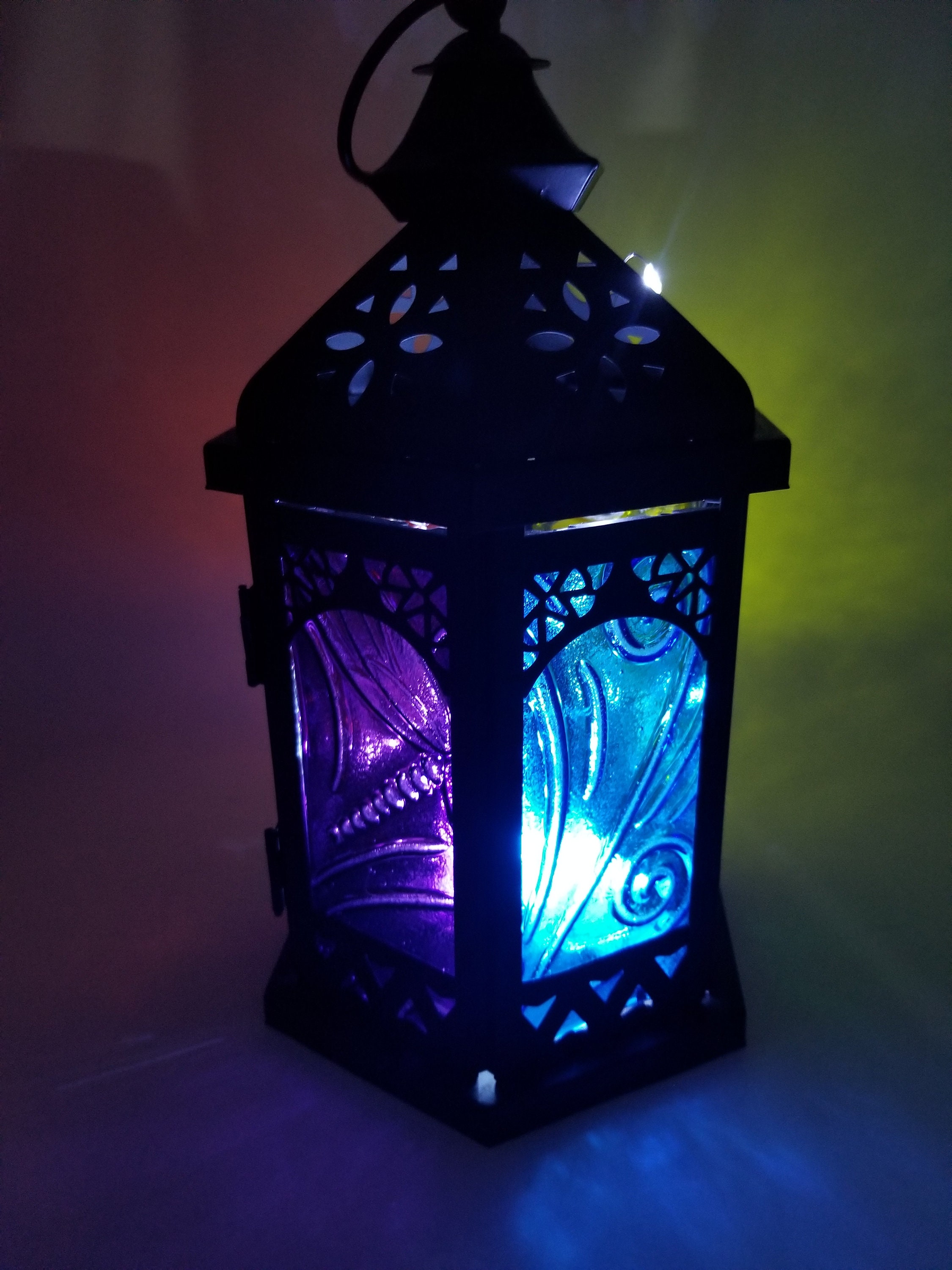 Rainbow Dragonflies Custom Handmade Glass Lantern in Red | Etsy