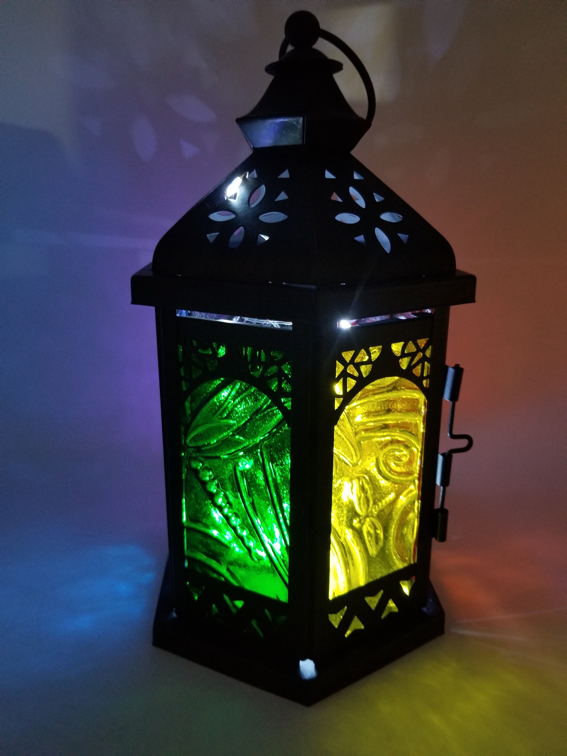 Rainbow Dragonflies Custom Handmade Glass Lantern in Red | Etsy