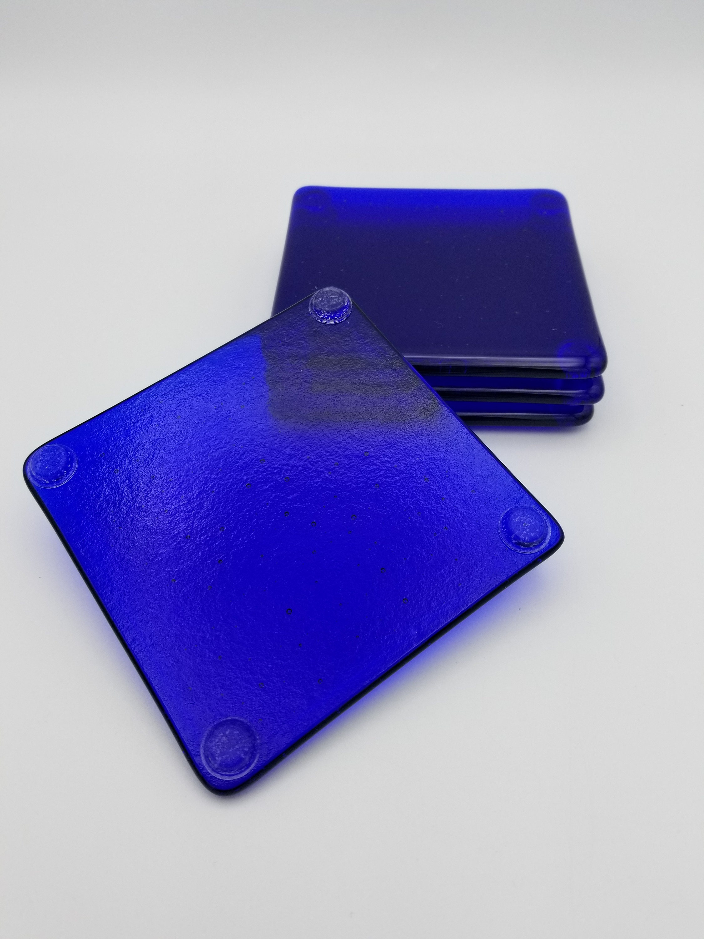 Cobalt Blue Glass Handmade Coasters set of 4 4 in x 4 in | Etsy