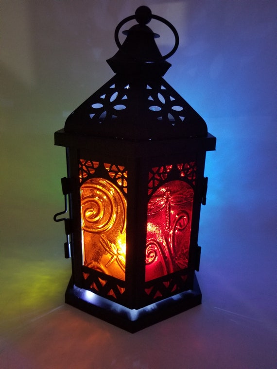 Rainbow Dragonflies Custom Handmade Glass Lantern in Red | Etsy
