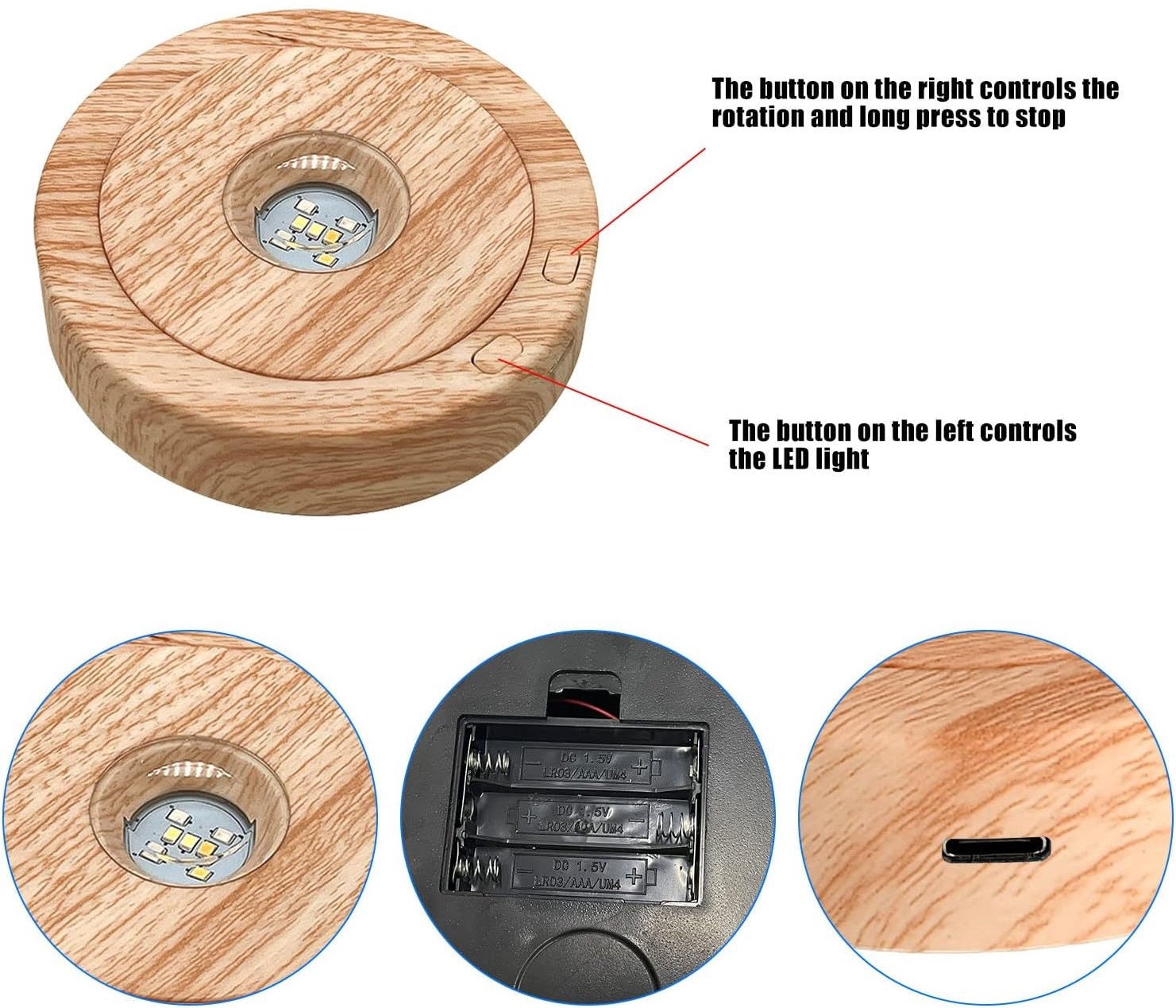 Wood Grain 7 LED Rotating Display Stand, Spinning 360 Rotating Display ...