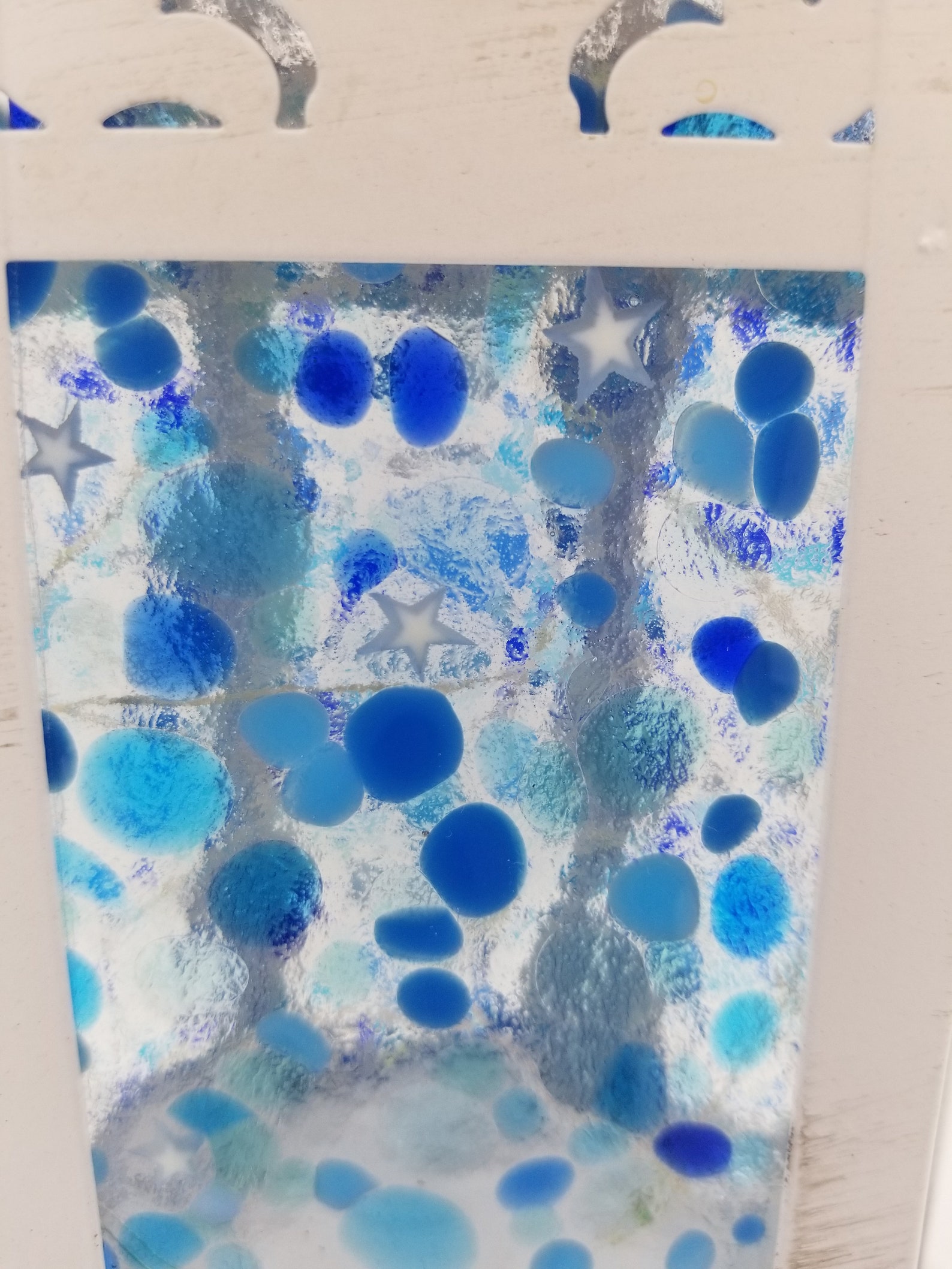 Starry Night Custom Fused Glass Lantern Centerpiece With Leds | Etsy