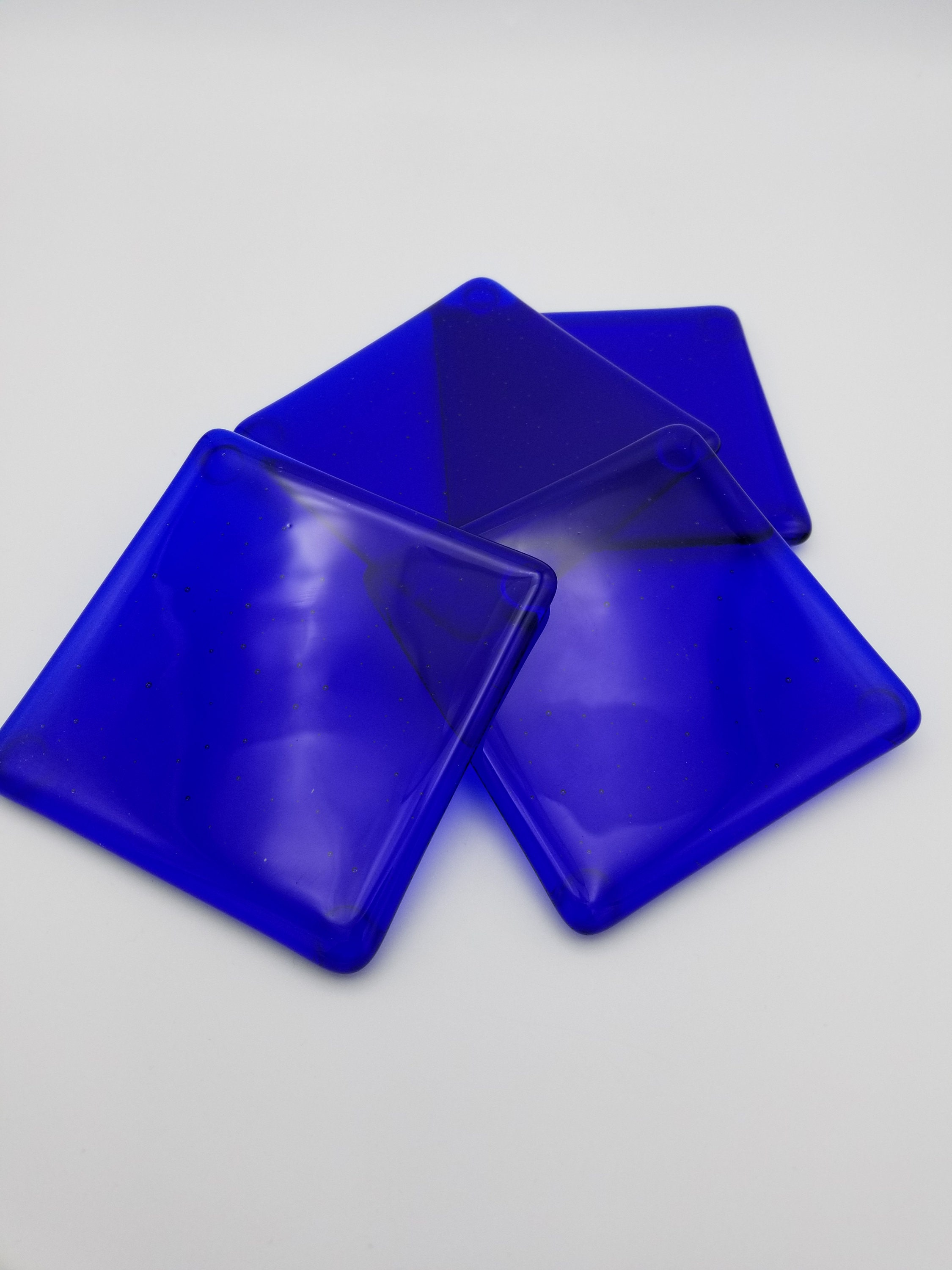Cobalt Blue Glass Handmade Coasters set of 4 4 in x 4 in | Etsy