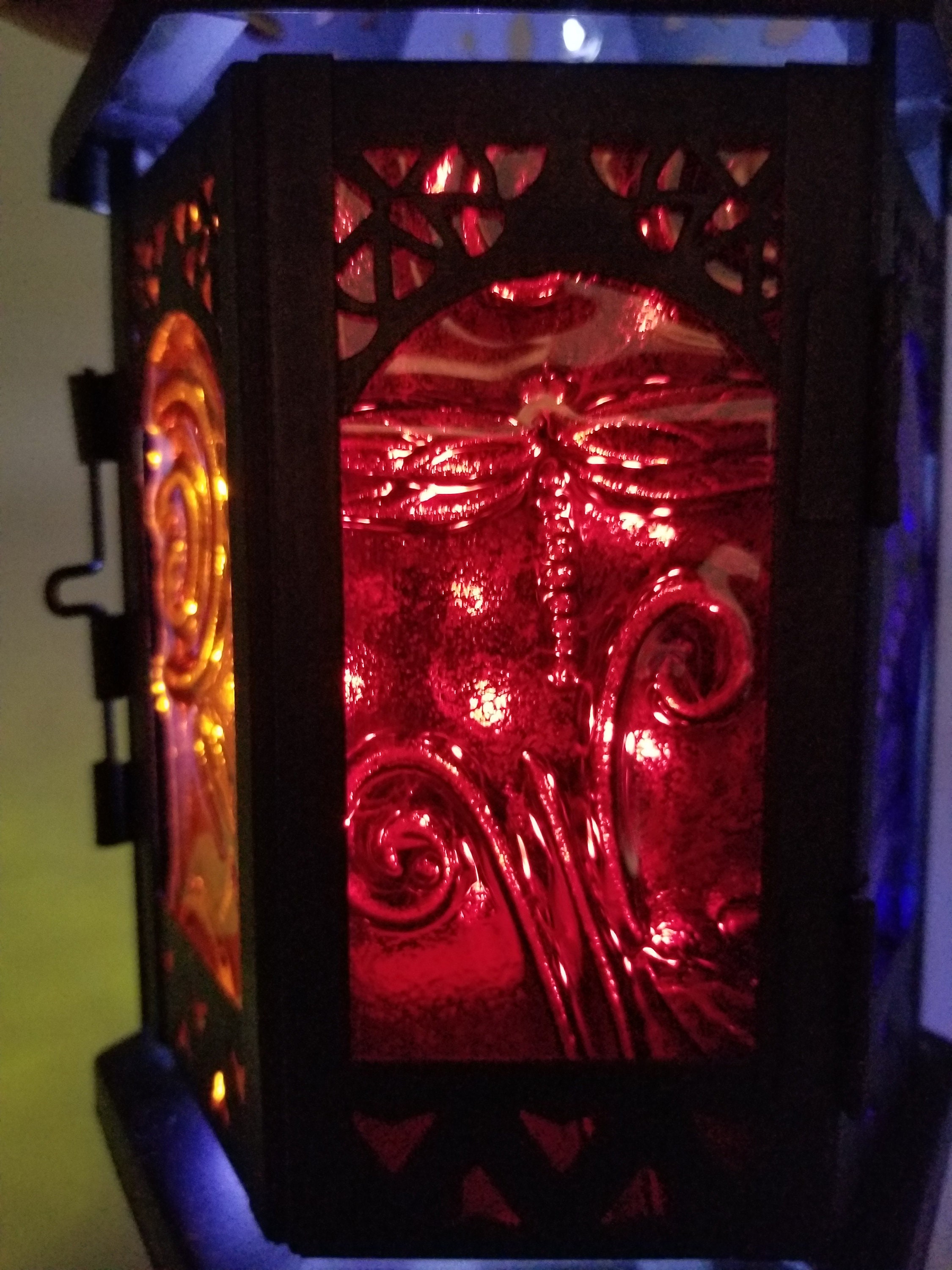 Rainbow Dragonflies Custom Handmade Glass Lantern in Red | Etsy