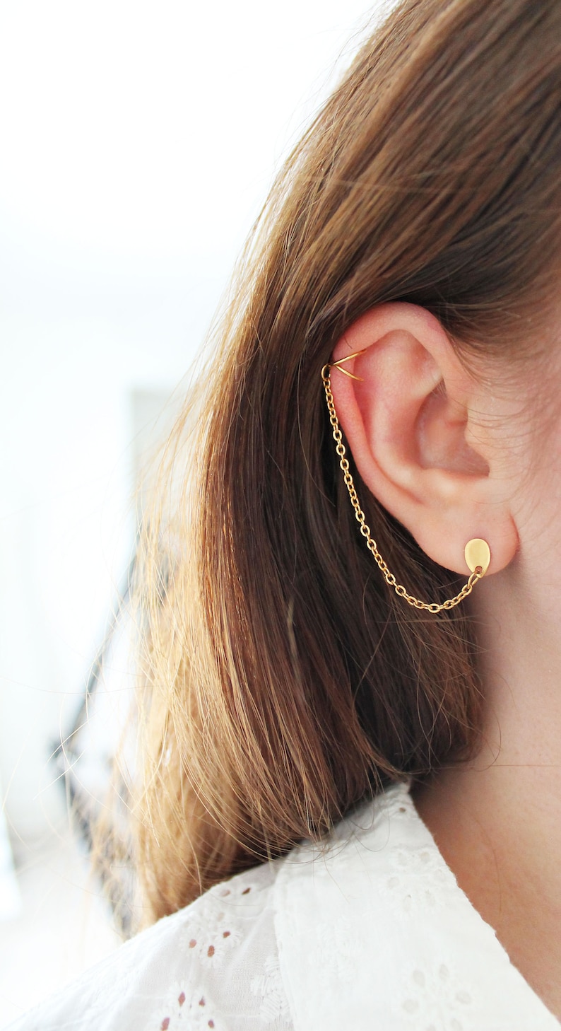 Mono boucle d'oreille chaine avec faux piercing helix en | Etsy France