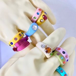 Colorful Trendy Chunky Acrylic Rhinestone Rings - Colorful Stackable ...