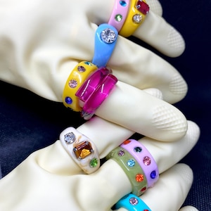 Colorful Trendy Chunky Acrylic Rhinestone Rings - Colorful Stackable ...