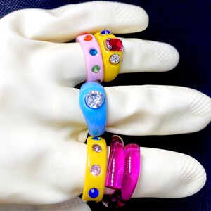 Colorful Trendy Chunky Acrylic Rhinestone Rings - Colorful Stackable ...