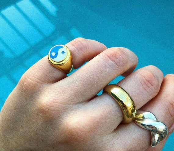 Yin Yang Ring Pink blue Signet Ring Chunky Statement Ring Unisex Ring Round Signet Ring Heart Ring Etsy UK