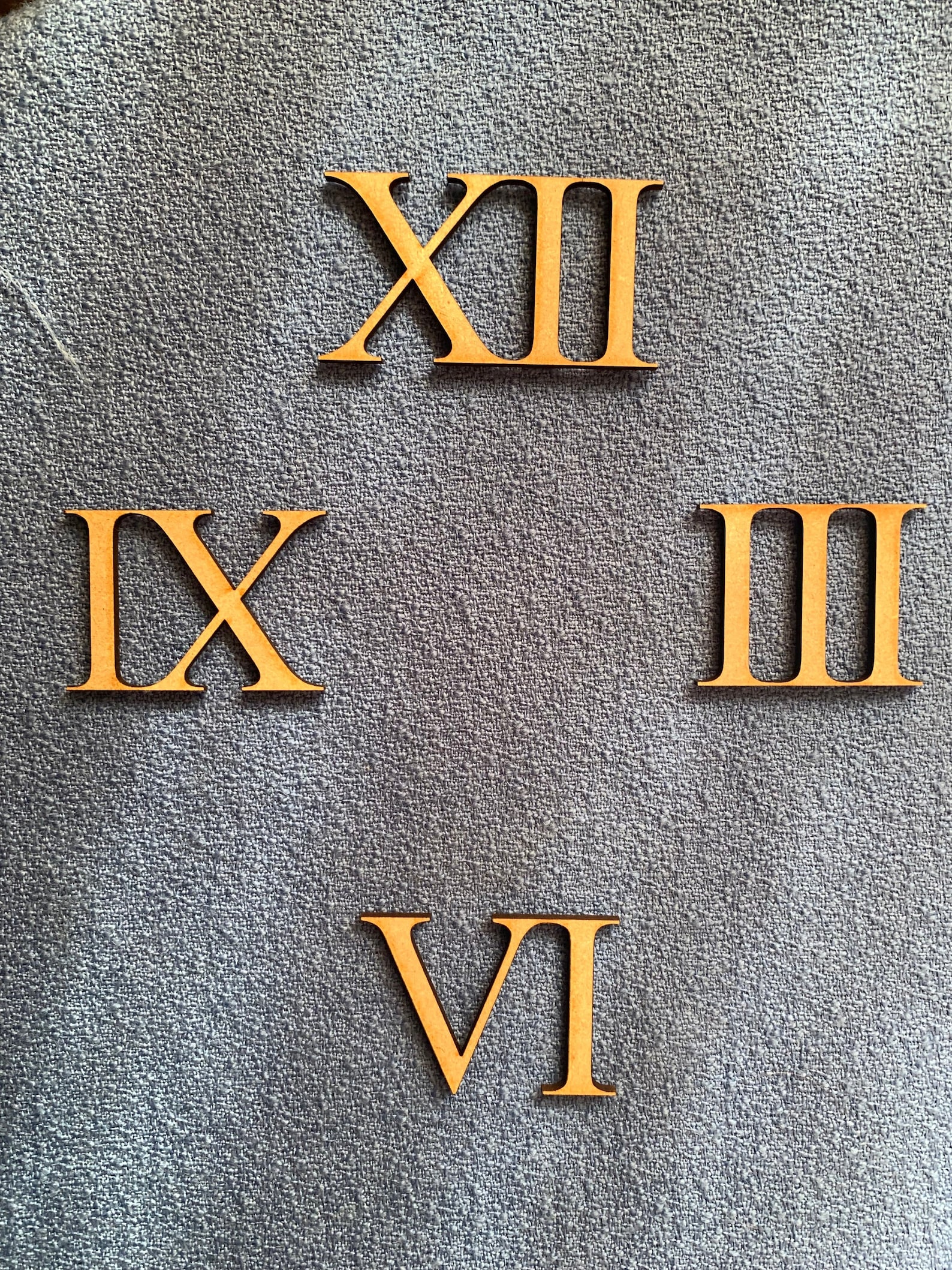 Set of 4cm 7cm Wooden MDF and Ply Roman Numeral Clock Numbers 3, 6, 9 ...