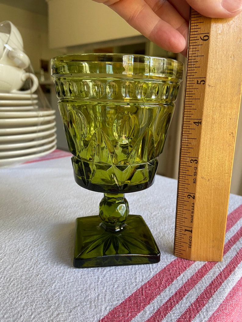 Vintage Green Glass Goblet - Etsy