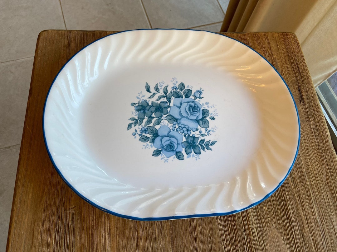Vintage Corelle White and Blue Floral Oval Platter - Etsy
