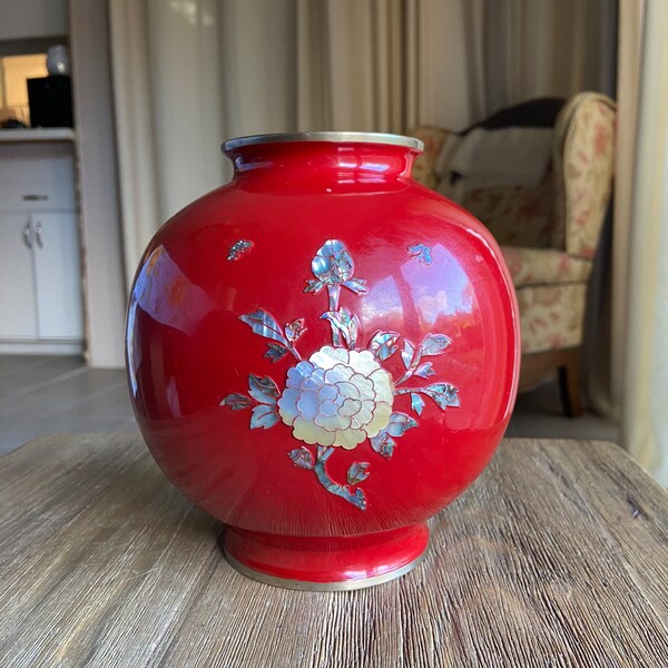 Red Asian Vase - Etsy
